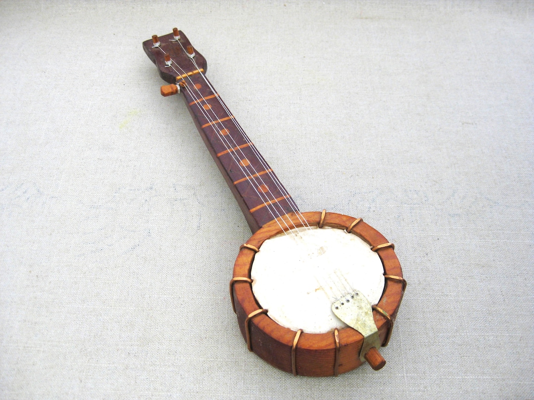 Folk Art Miniature Banjo, Carved Wood Sculpture, Musical Instruments ...