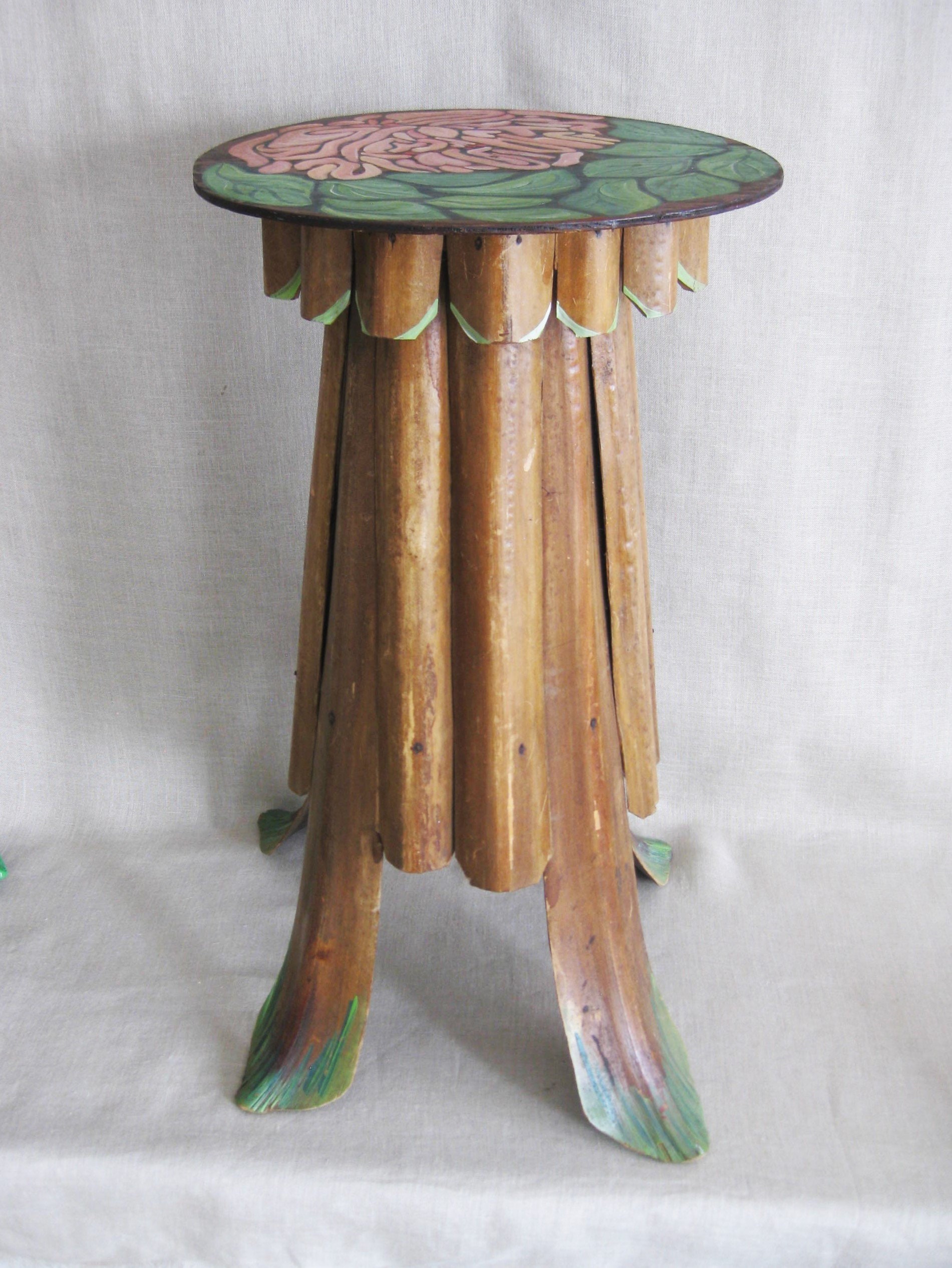 Vintage Folk Art Side Table, Palmwood, Primitive, Tropical, Occasional ...