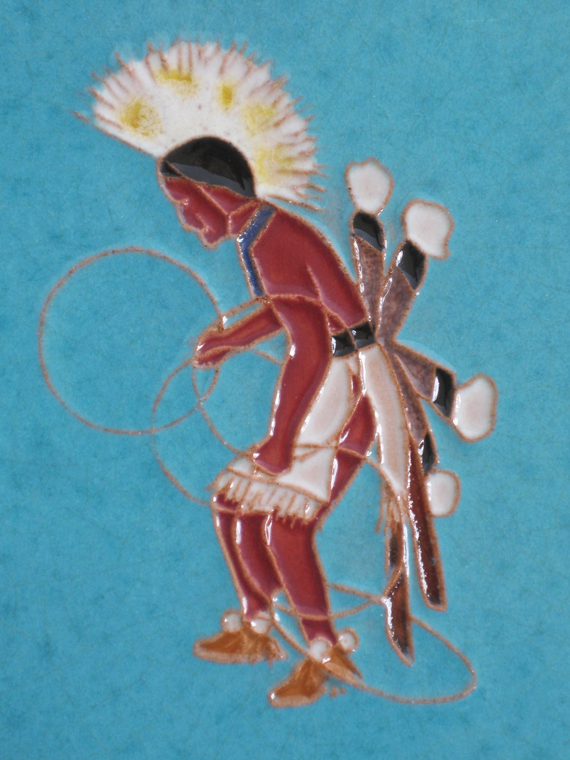 Vintage McKusick Decorative Ceramic Tile, Native American Indian, Hoop ...