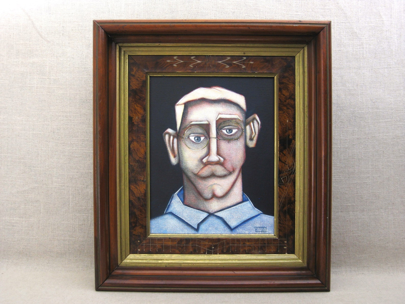 Original Surreal Male Portrait Painting, Framed Wall Art of Men, Home ...