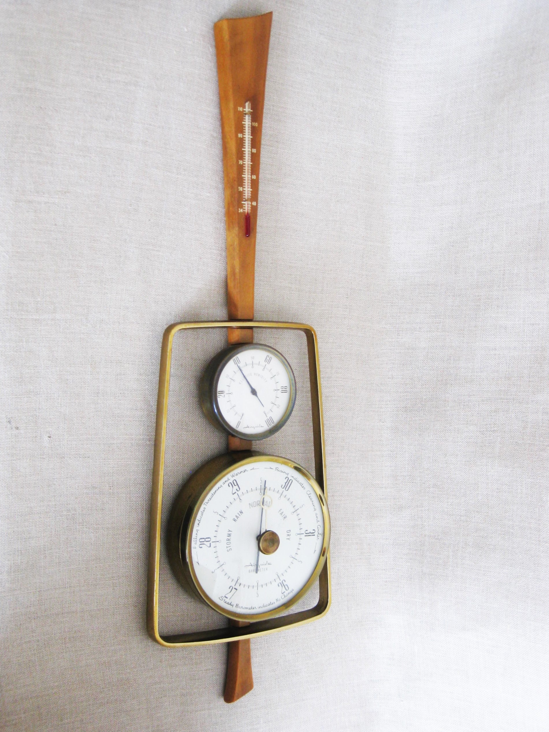 Vintage Mid-Century Barometer, Weather Instrument, Guitar Shape, Wood ...