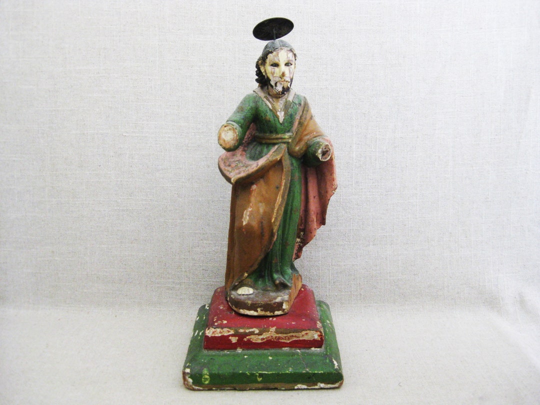 Vintage Folk Art Santo Statue Jesus Sculpture, 19th Century Religious ...