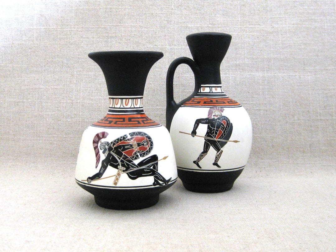 Vintage Greek Vase, Ceramic Pitcher Black Figure, Classical Vessels ...