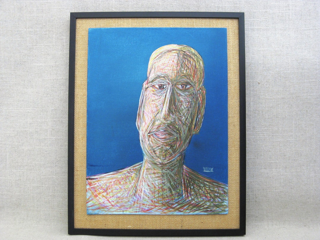 Surreal Modern Male Portrait Painting, Original Contemporary Framed ...