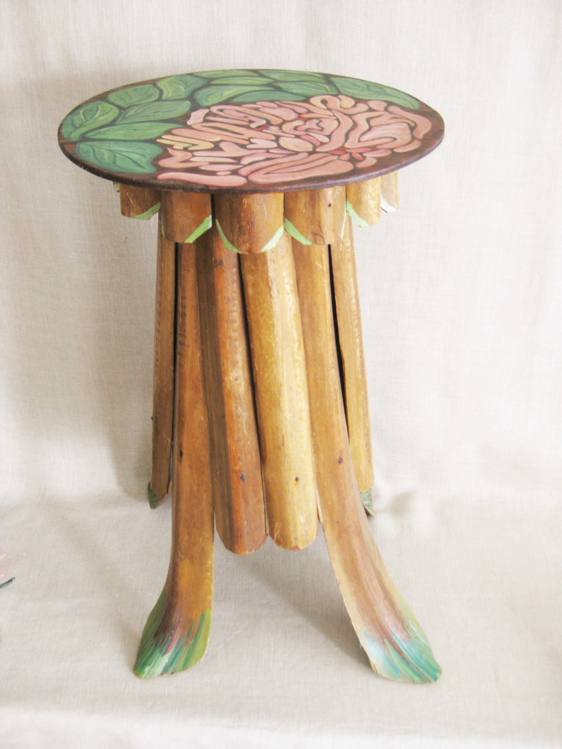 Vintage Folk Art Side Table, Palmwood, Primitive, Tropical, Occasional ...