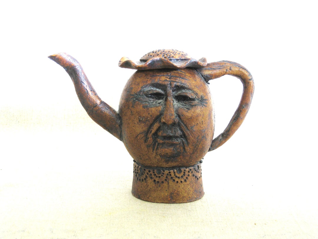 Studio Ceramic Teapot Pottery Male Portrait, Vintage Figurative ...