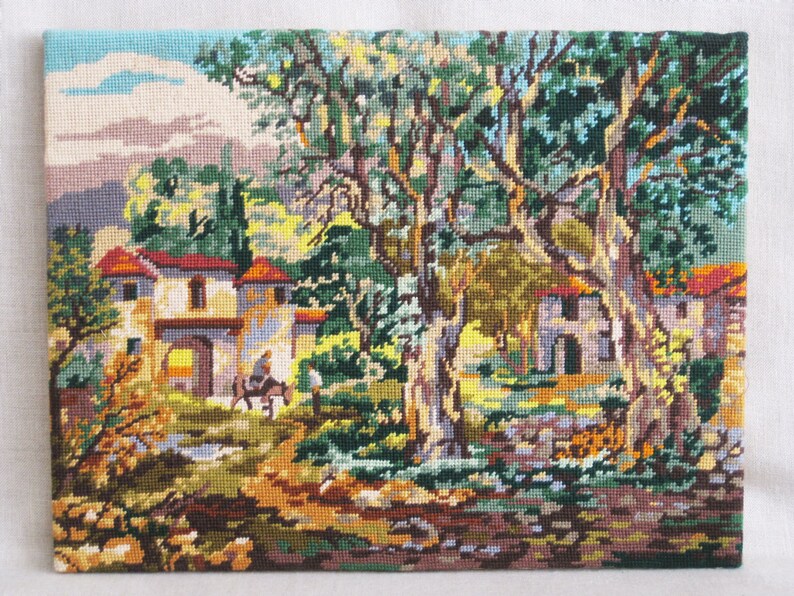 Vintage Needle Point Landscape Stretched Petite Point - Etsy