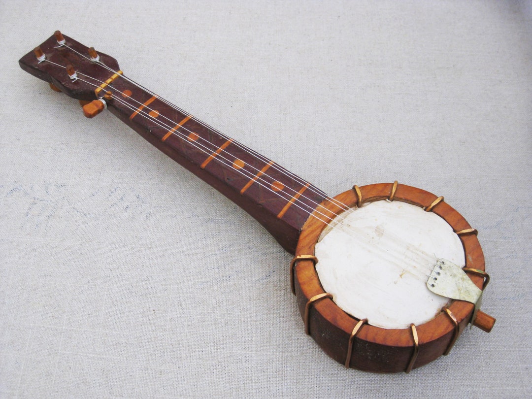 Vintage Miniature Banjo Folk Art Wood Sculpture Musical Instruments ...