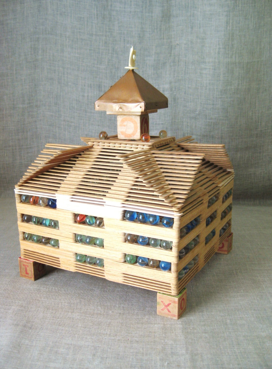 Vintage Folk Art Popsicle Stick Building, Architectural, Handmade ...