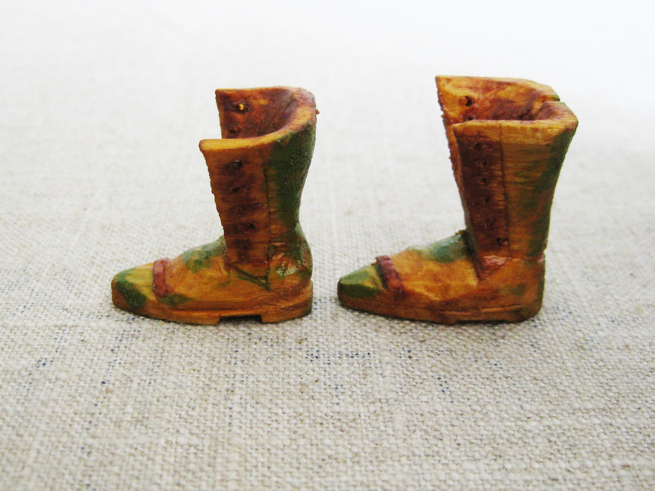 Vintage Miniature Boots, Wood Folk Art Carving Sculpture, Tree ...