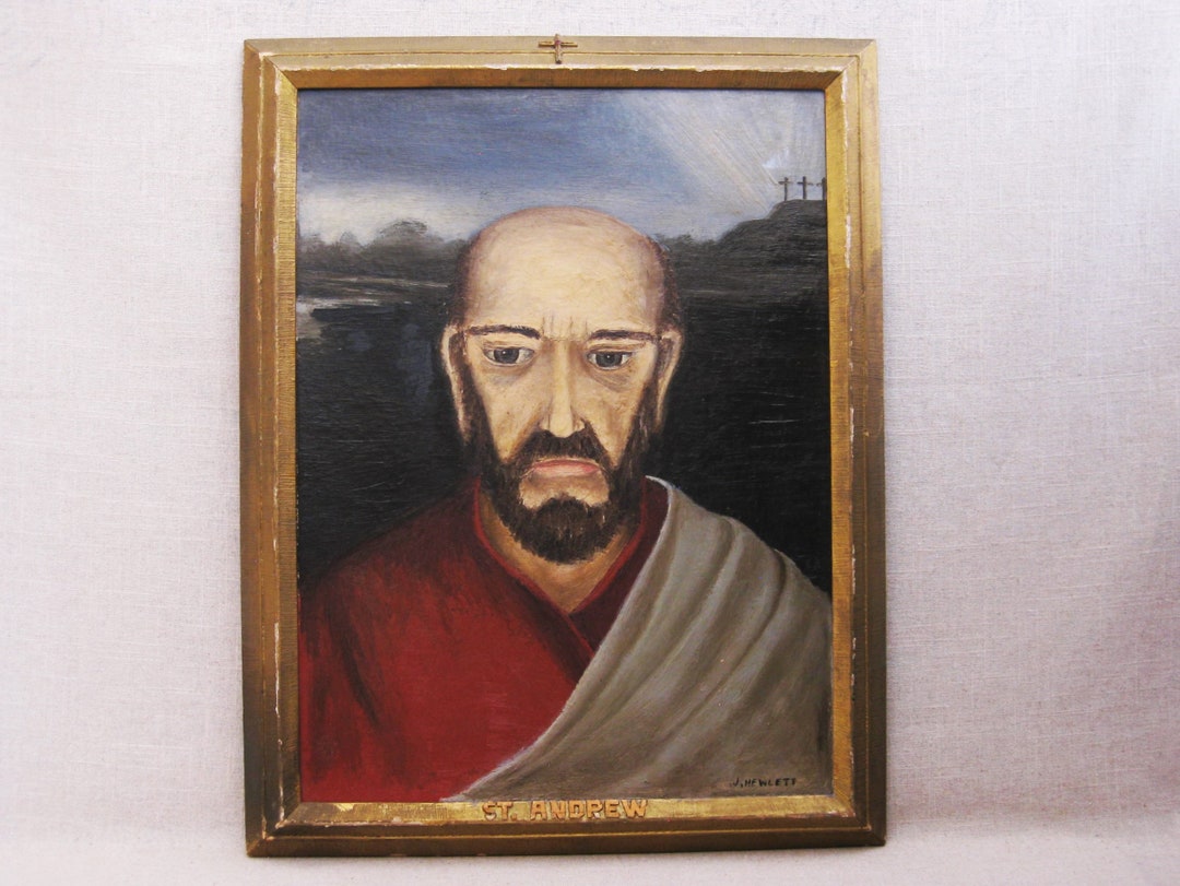 Religious Male Portrait Oil Painting Framed Antique Folk Art, Rev Joel ...