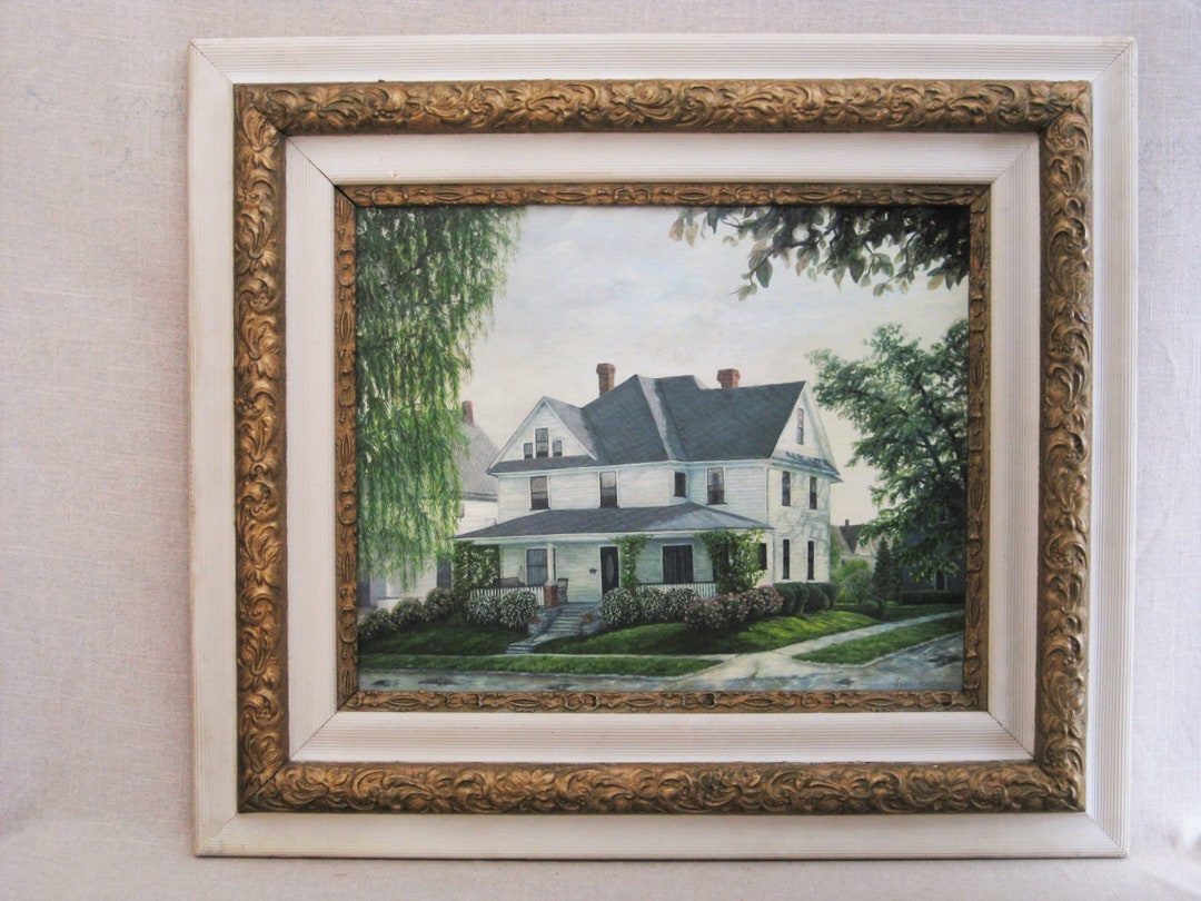 Large House Portrait Landscape Painting, Original Architectural Framed ...