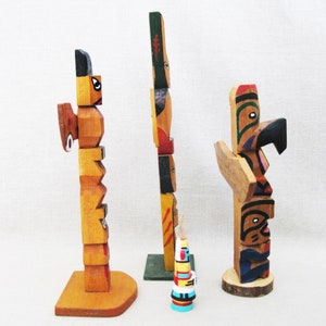 Vintage Totem Poles Indigenous Sculpture, Folk Art Collection Wood ...
