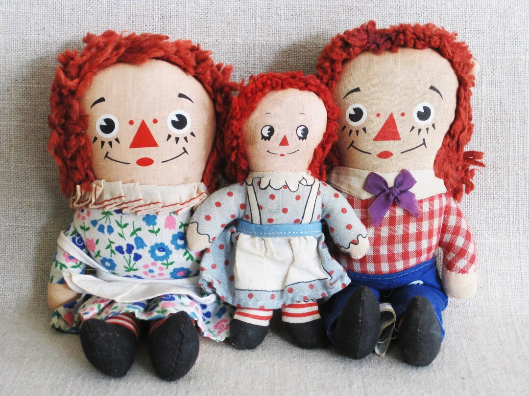Vintage Mini Raggedy Ann and Andy Cloth Dolls, Group of 3 Kids Room and ...