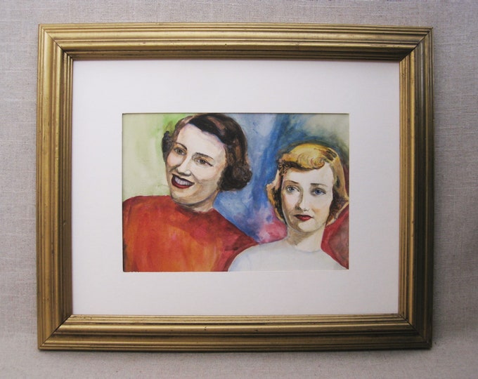 Vintage Female Portrait Watercolor Painting, Framed Original Fine Art ...