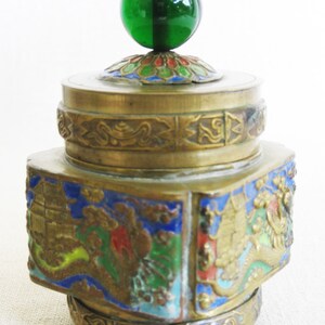 Vintage Brass Enamel Trinket Box Metal Desk Storage and Organization ...