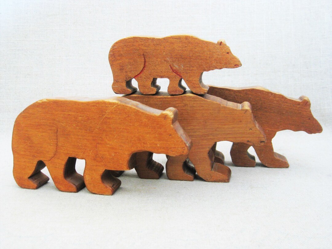 Vintage Bear Wooden Toy Block Animal, Folk Art Figures Rustic Cabin ...