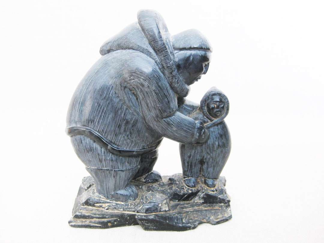 Inuit Stone Carving Sculpture Male Portrait Father and Child Vintage ...