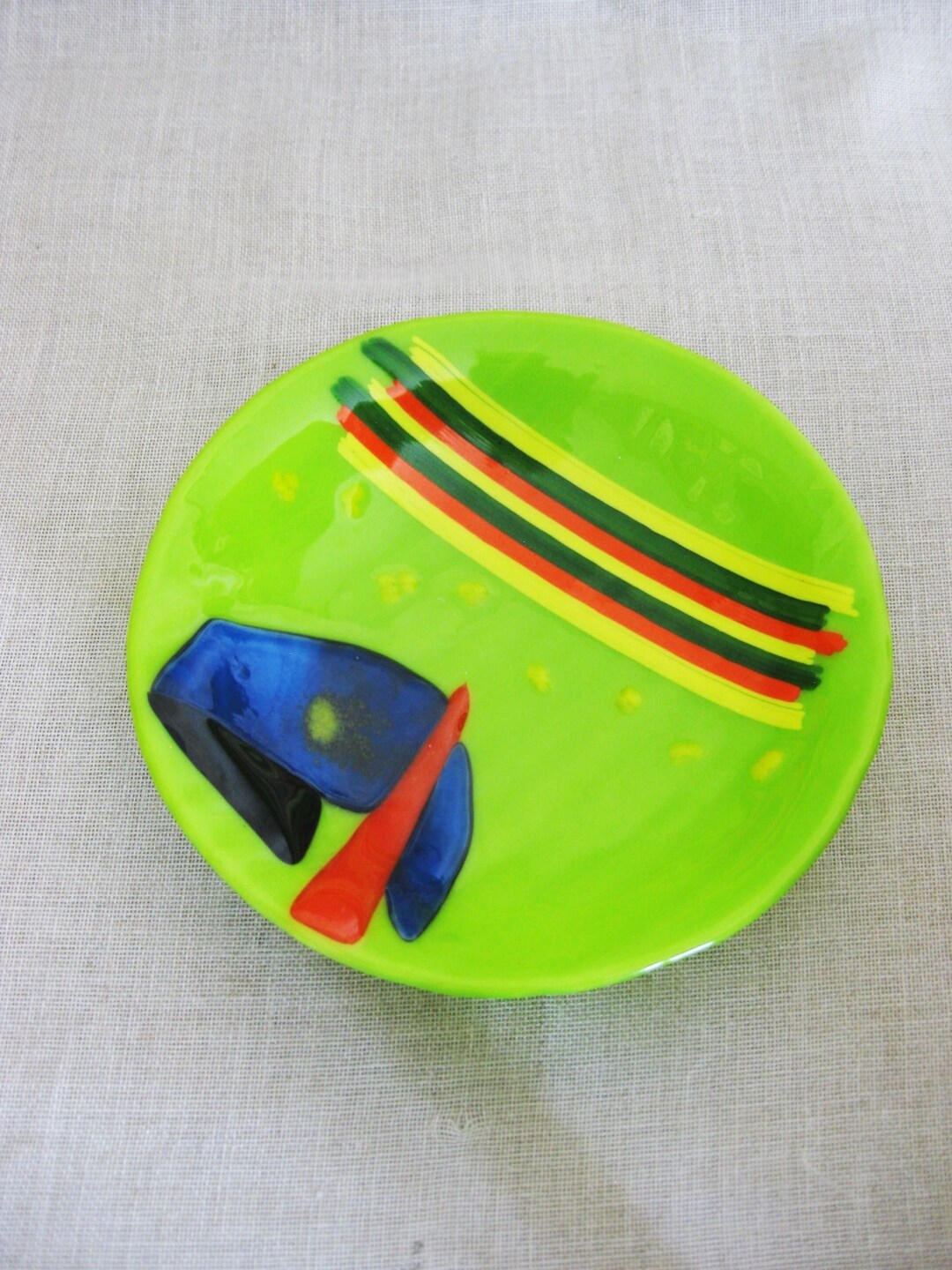 Vintage Art Glass Bowl, Fused Slumped Shallow Dish, Serving and ...
