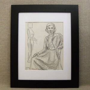 Vintage Female Portrait Drawing Pencil on Paper Framed Original Wall ...