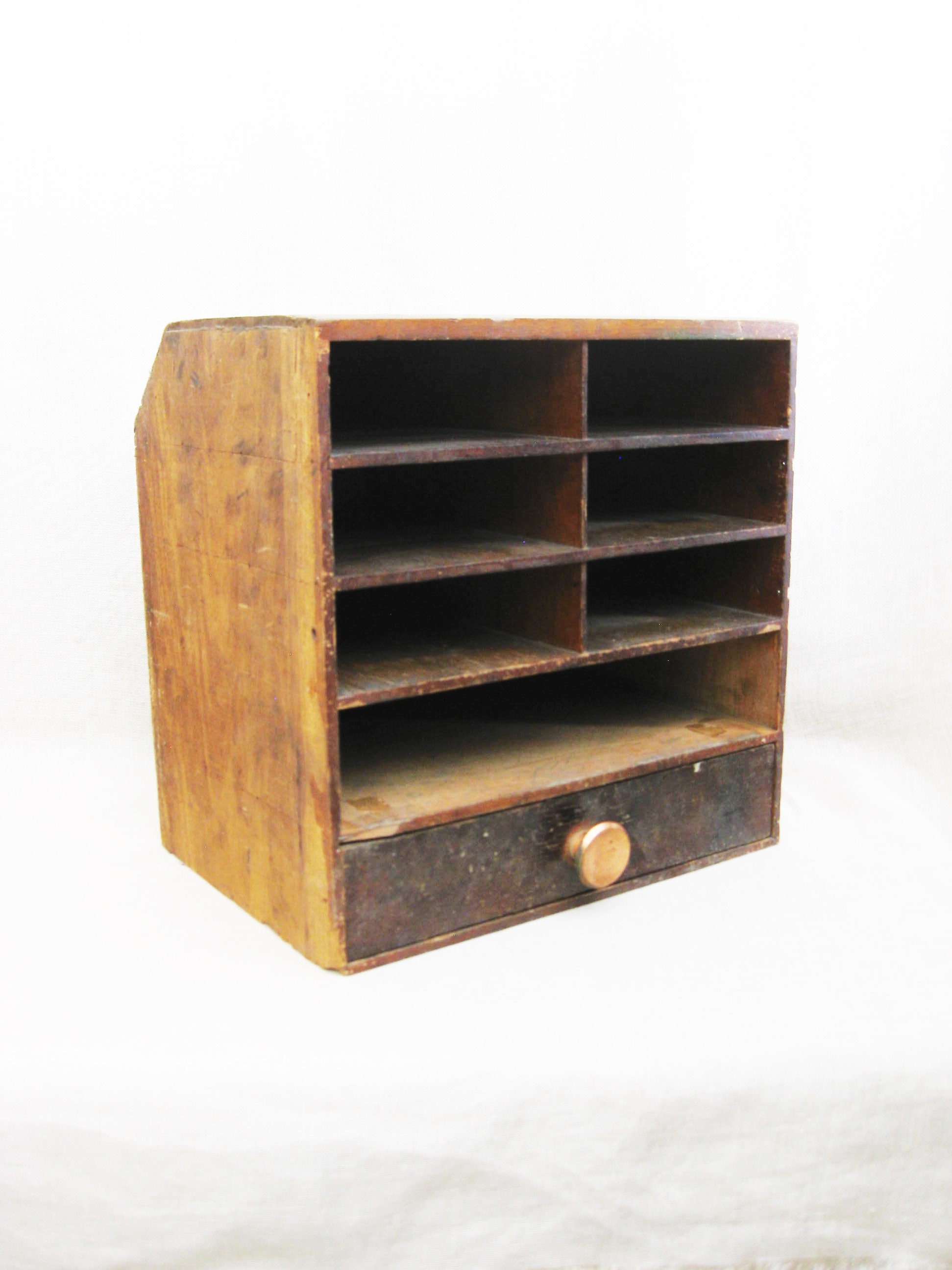 Vintage Antique Primitive Storage Cabinet, Desk Top Size, Single Drawer ...