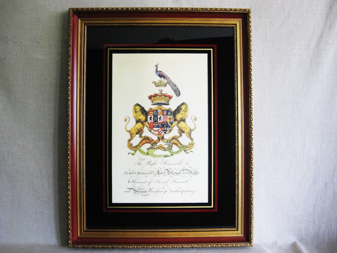 Vintage Coat of Arms Harcourt Family Crest Framed Wall Art Home Décor ...