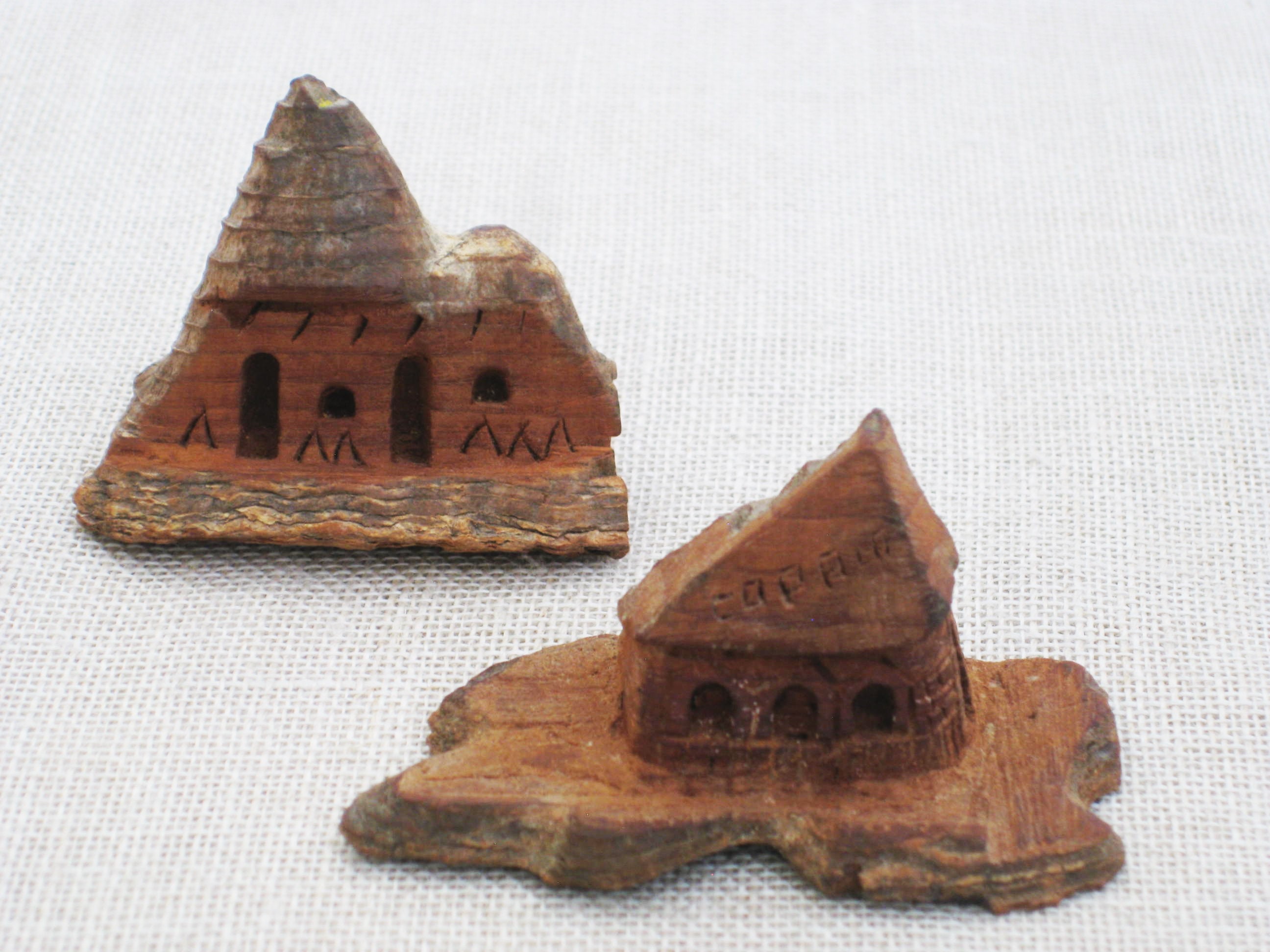 Vintage Hand Carved Miniature Buildings, Primitive Architecture, Wood ...