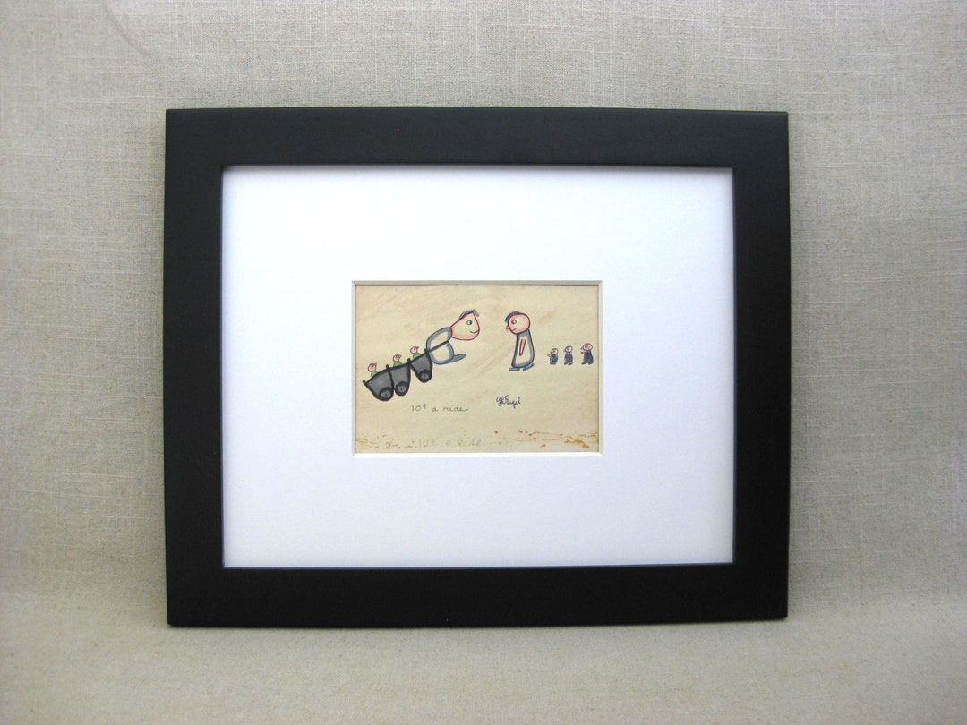 Humorous Male Portrait Drawing, Original Father Son Vintage Mid-century ...
