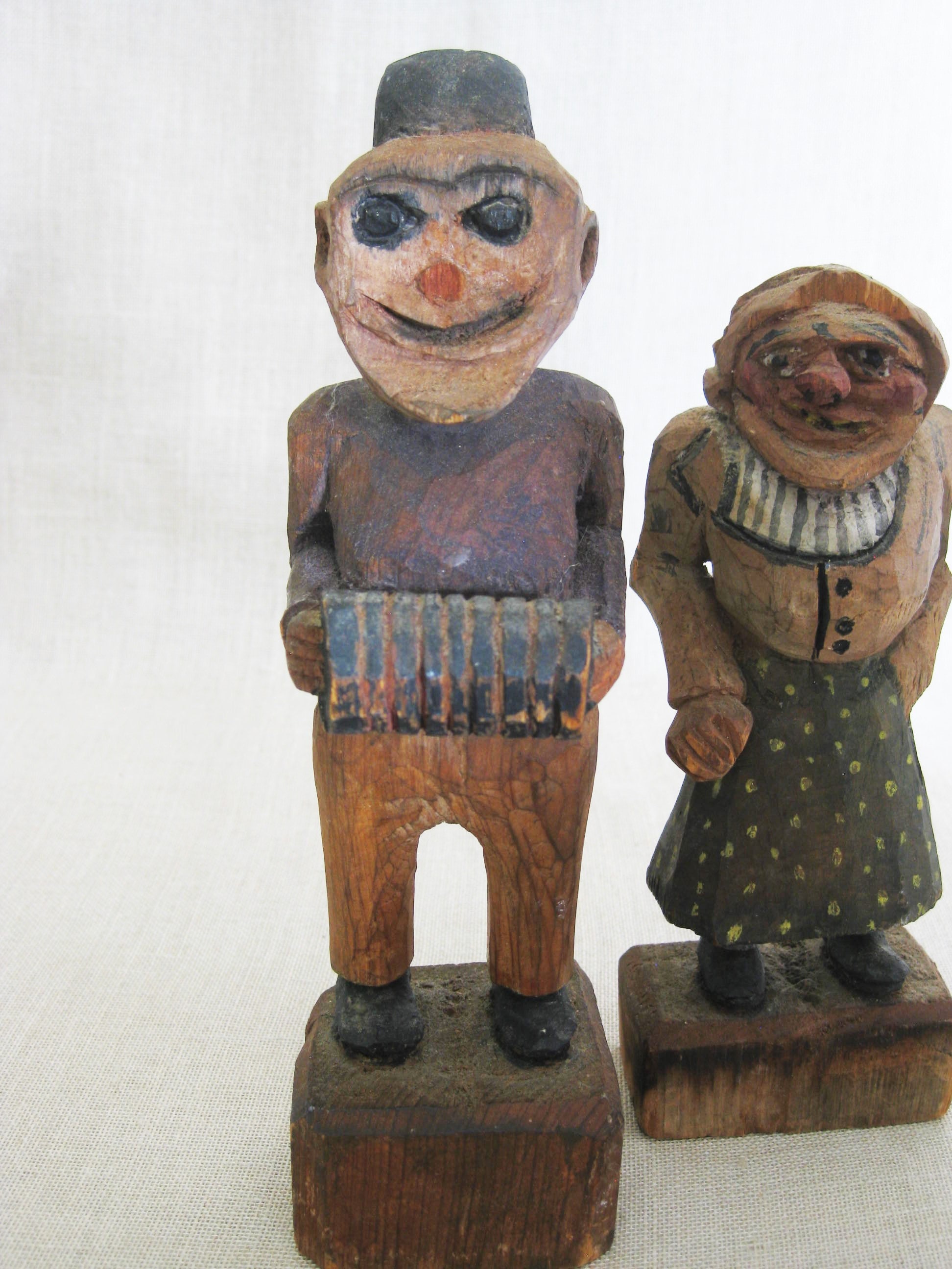 Vintage Folk Art Wooden Figures, Carving, Sculpture, Couple, Figural ...
