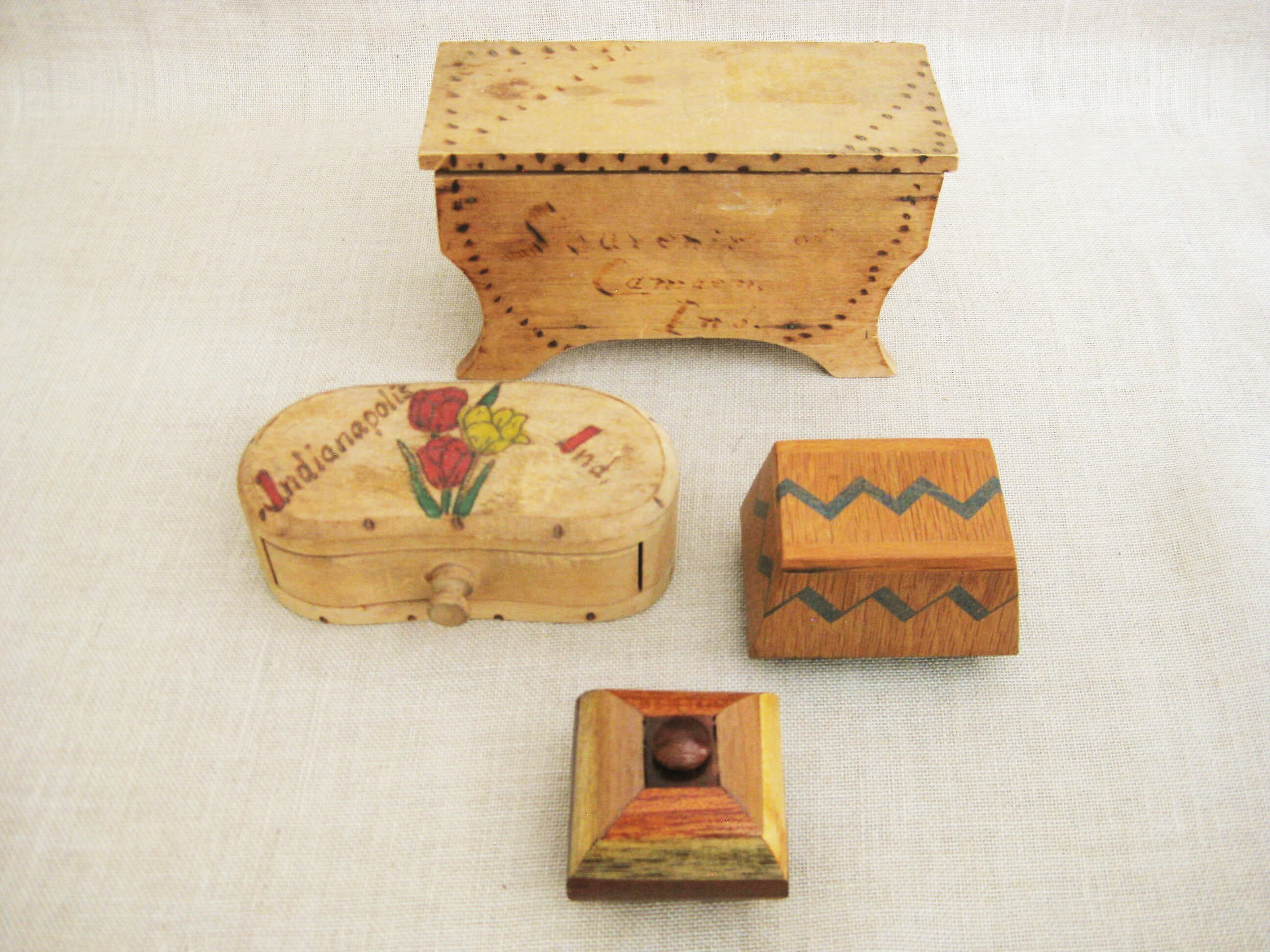 Vintage Wooden Box Folk Art Collection, Desk Top Storage, Studio ...