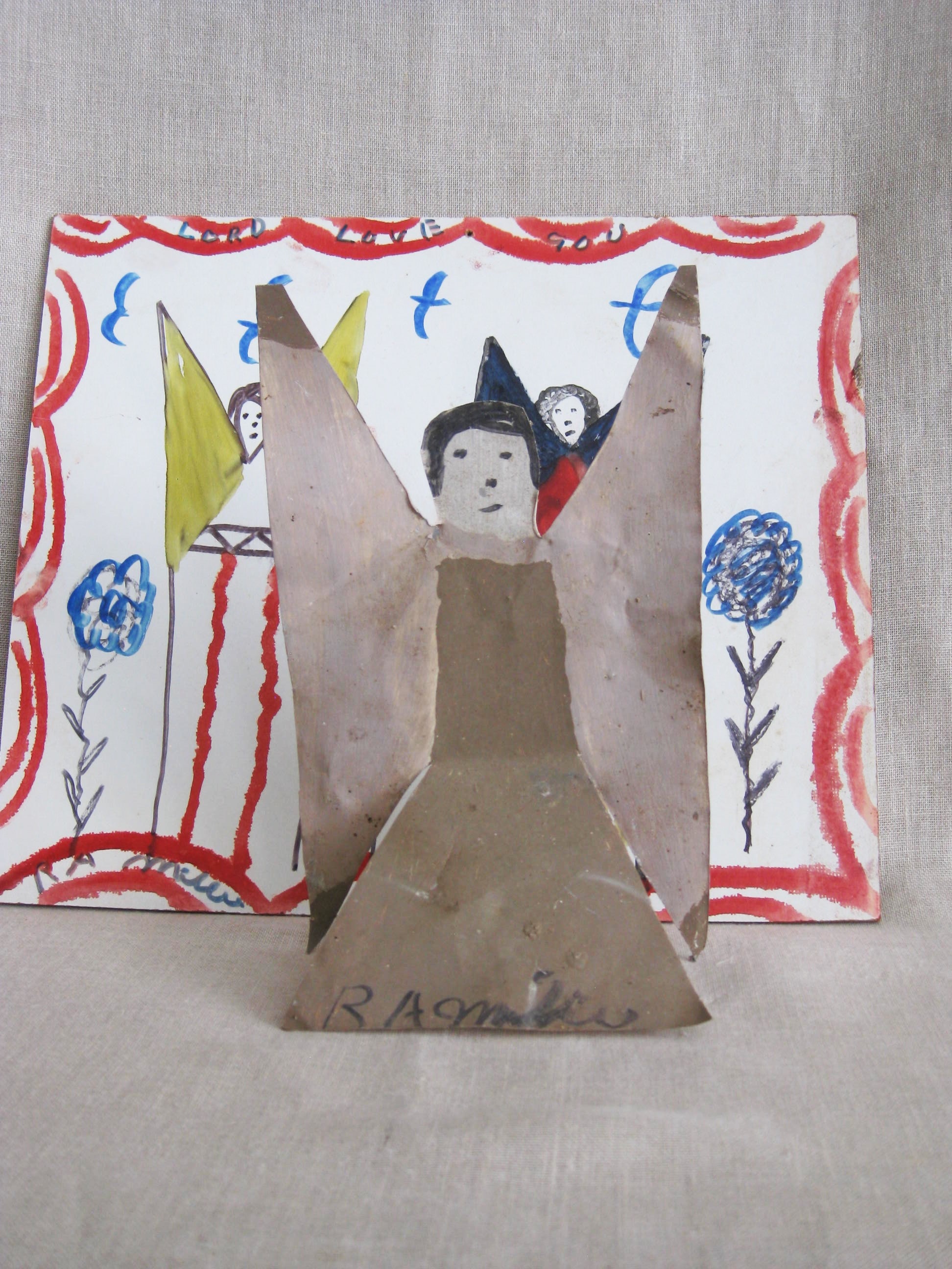 Vintage R A Miller Southern Folk Art Cut Tin Female Angel, Outsider ...