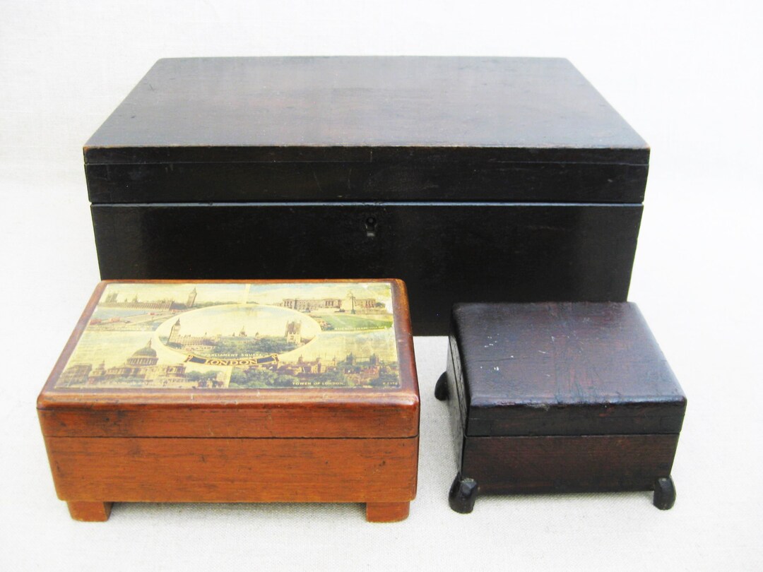 Vintage Wooden Desk Box Collection for Office Storage Desk Organization ...