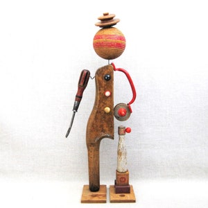 Folk Art Assemblage Male Portrait, Wood Sculpture Vintage and Antique ...