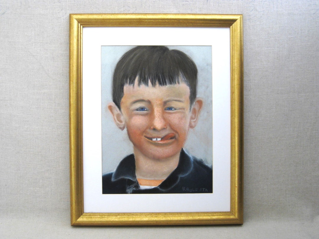 Framed Vintage Male Boy Portrait Drawing, Original Mid-century Original ...