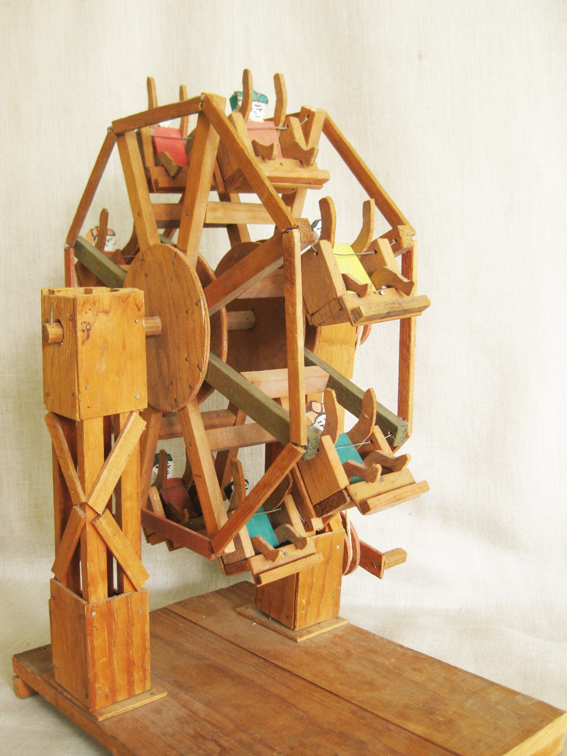 Vintage Folk Art Handmade Wooden Ferris Wheel Toy, Miniature ...