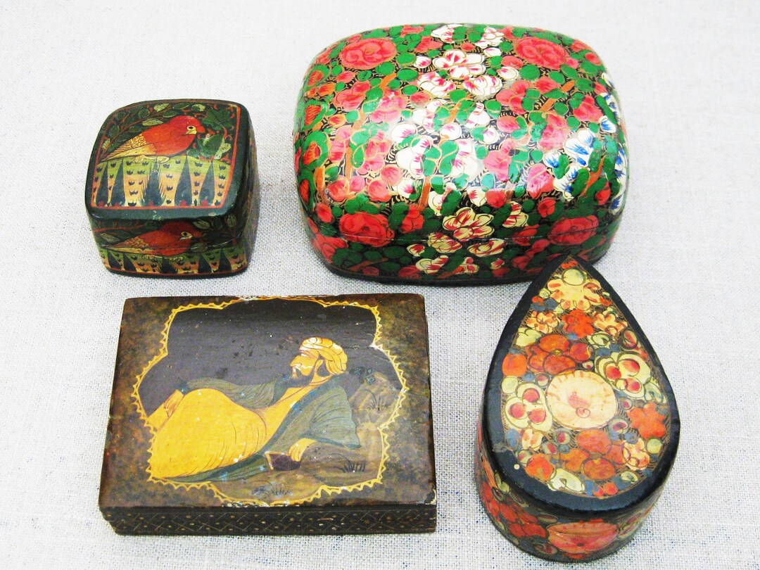 Vintage Box Collection Kashmir Pulp Lacquer Trinket Boxes Office and ...