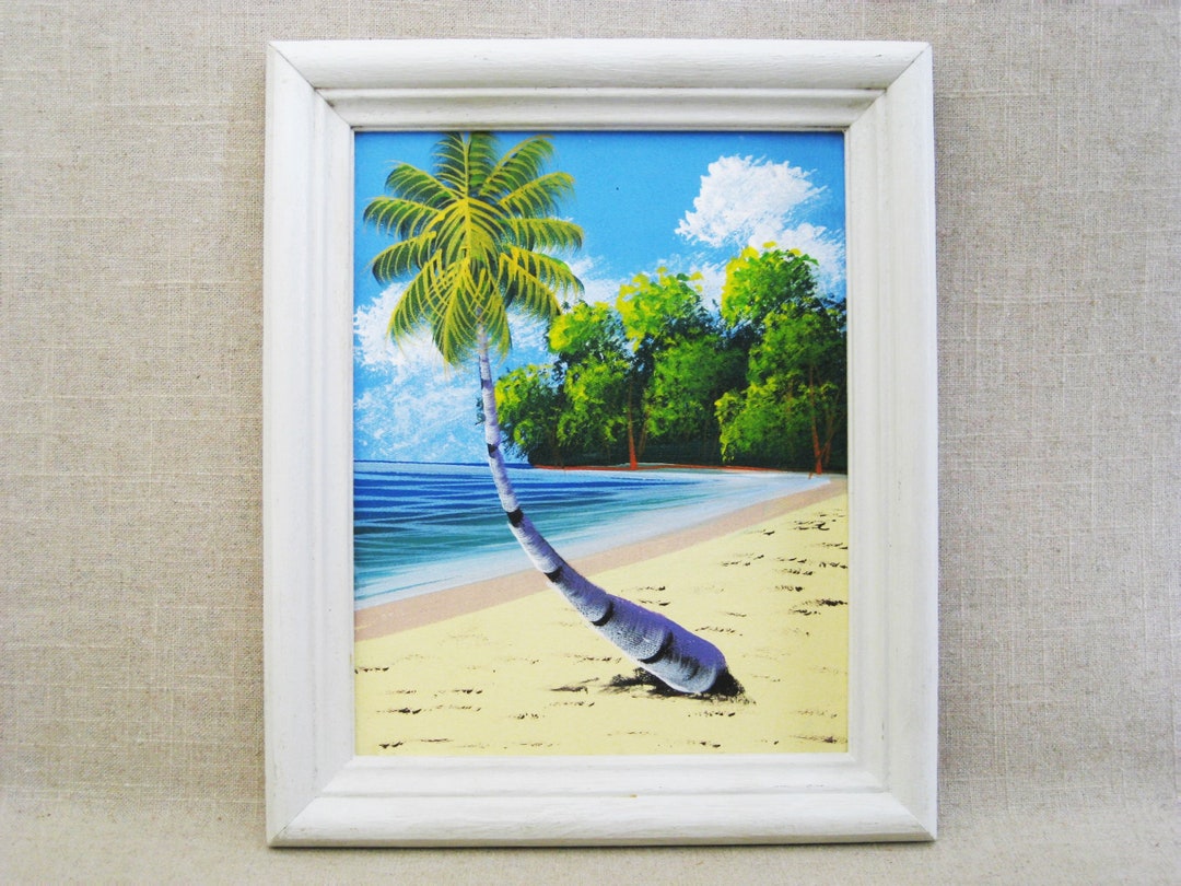 Colorful Beach Landscape Painting, Framed Original Tropical Wall Art ...