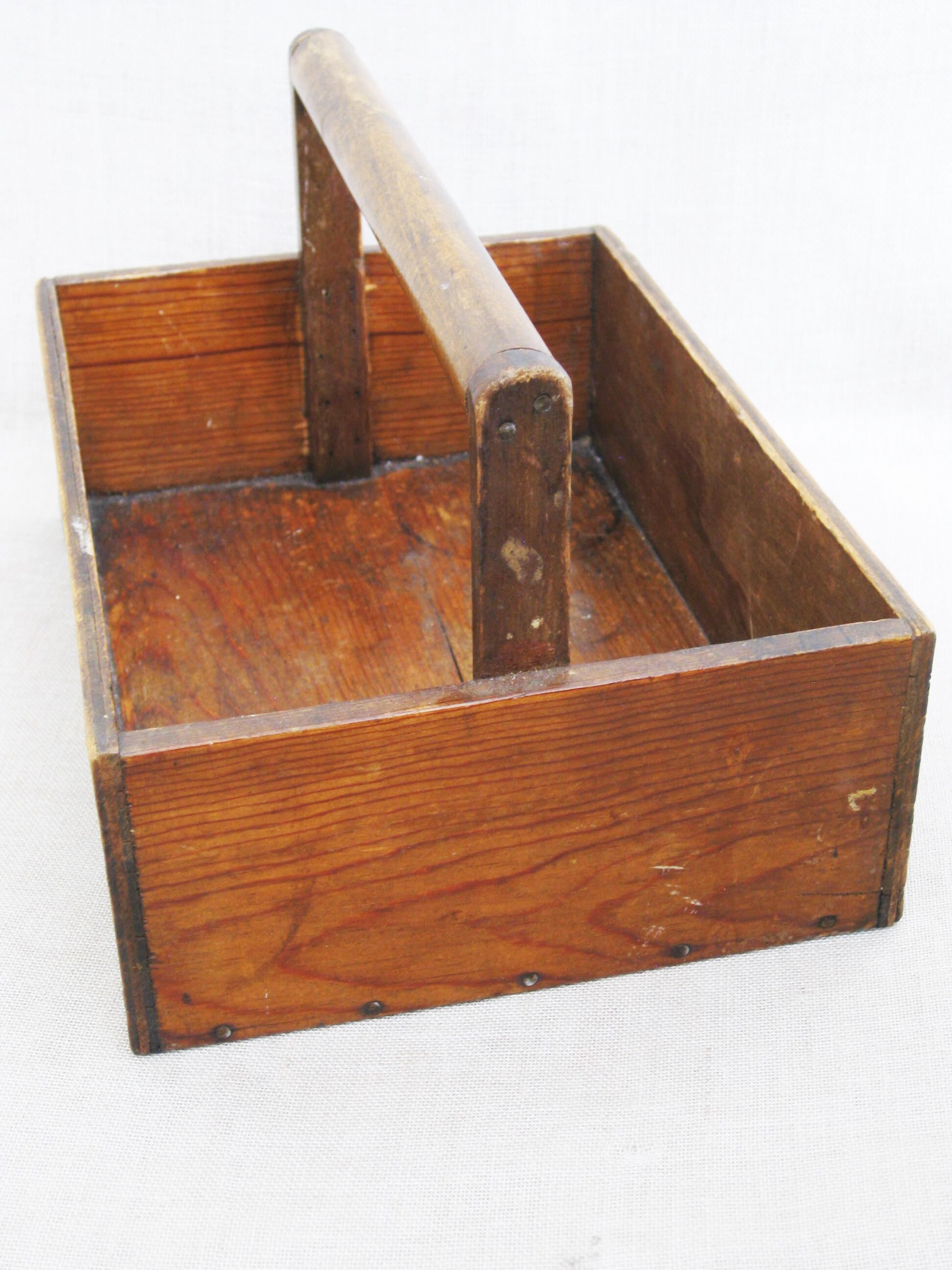 Antique Handmade Folk Art Wooden Carrying Caddy, Basket, Box with ... Antique Handmade Folk Art Wooden Carrying Caddy, Basket, Box with ...