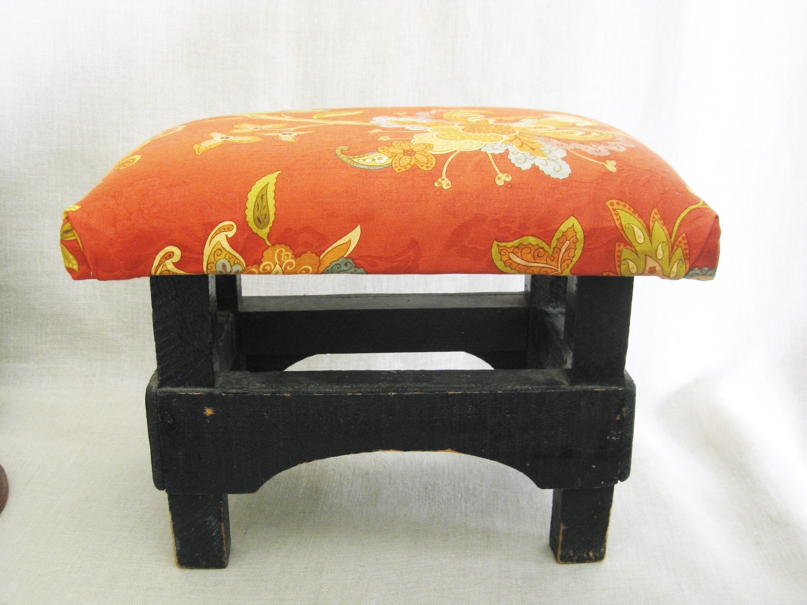 Vintage Footstool, Handmade Primitive, Wooden Base, Rustic Cabin Decor ...