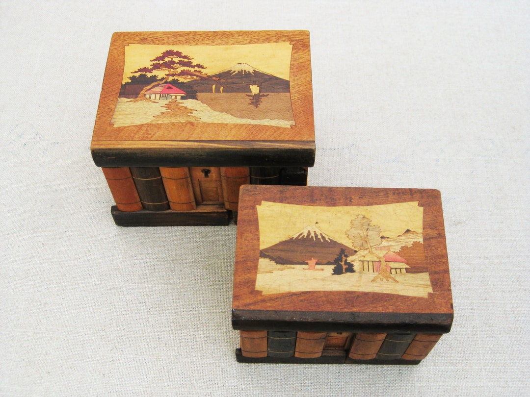 Vintage Japanese Puzzle Boxes With Key Storage and - Etsy