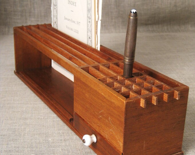 Vintage Mid-century Wooden Desk Organizer / Desk Caddy / Pencil Holder ...