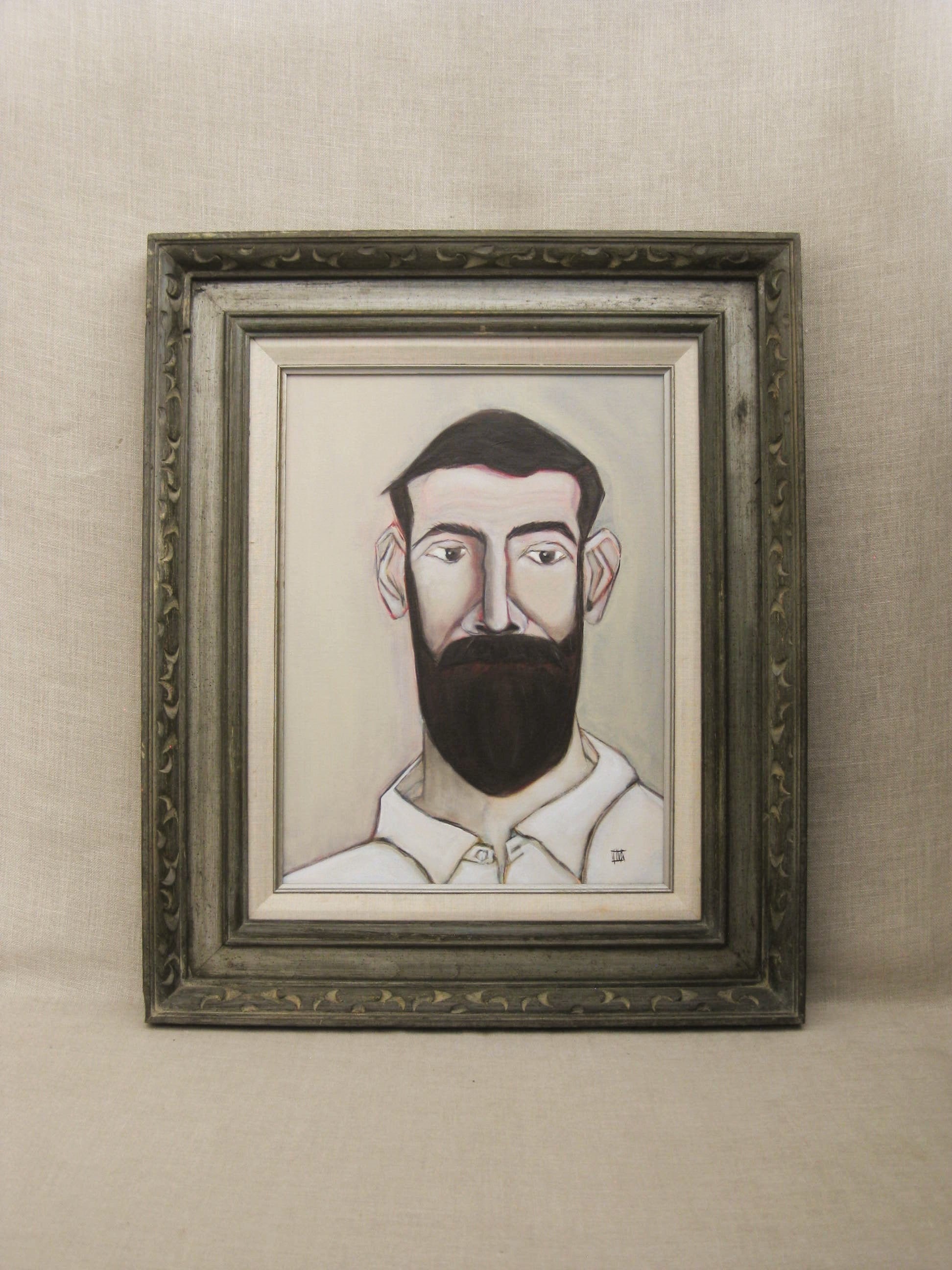 Original Fine Art Male Portrait Painting of Men with Beards, Framed ...
