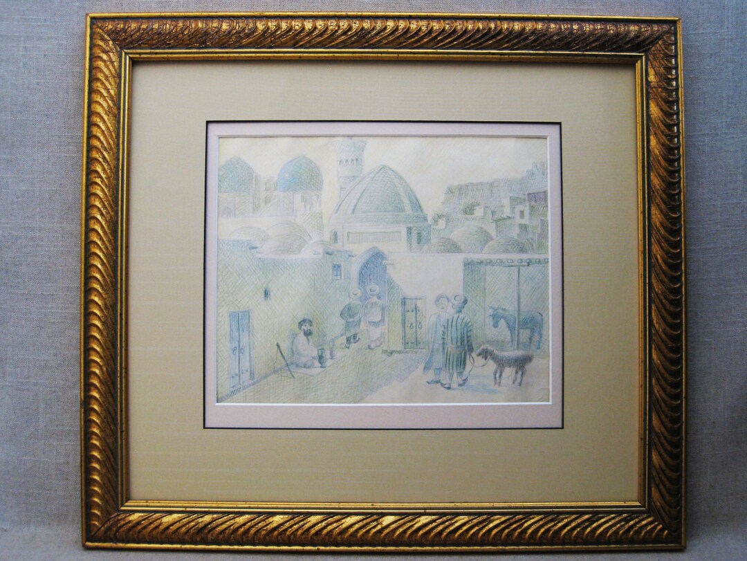 Jewish Landscape Drawing, Original Architectural Framed Wall Art Home ...
