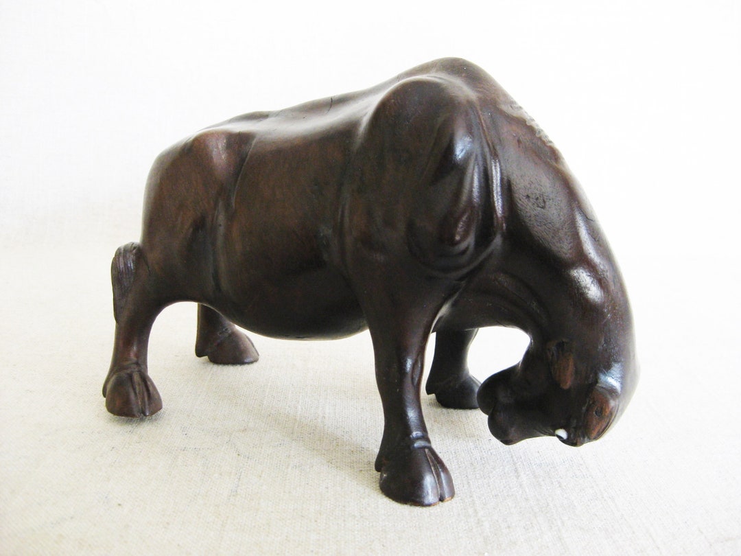 Vintage Bull Carving Wood Animal Sculpture Bovine Figure - Etsy