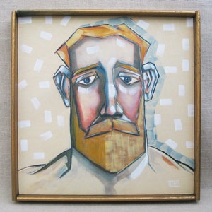 Abstract Male Portrait Painting, Original Contemporary Framed Wall Art ...