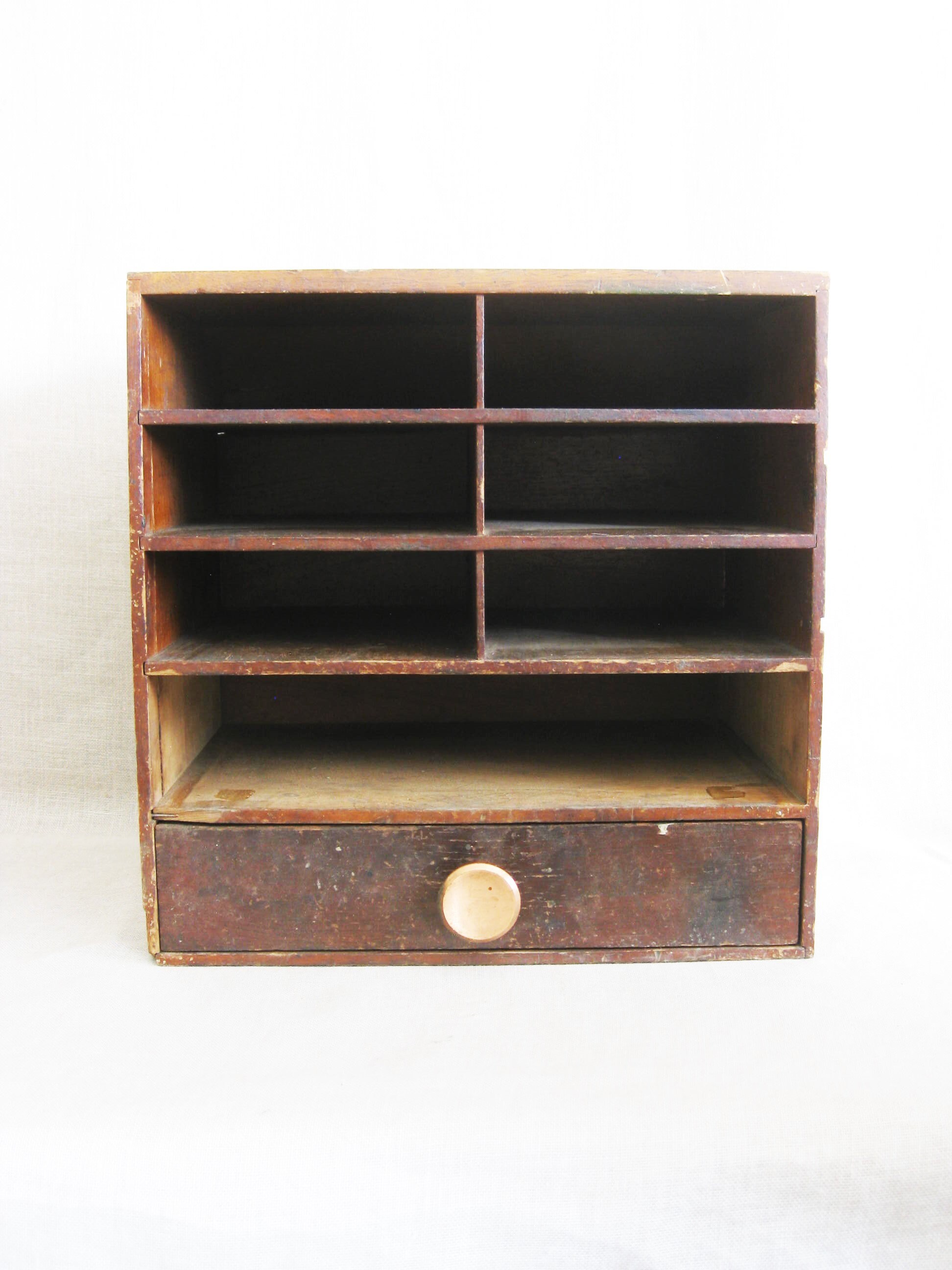 Vintage Antique Primitive Storage Cabinet, Desk Top Size, Single Drawer ...