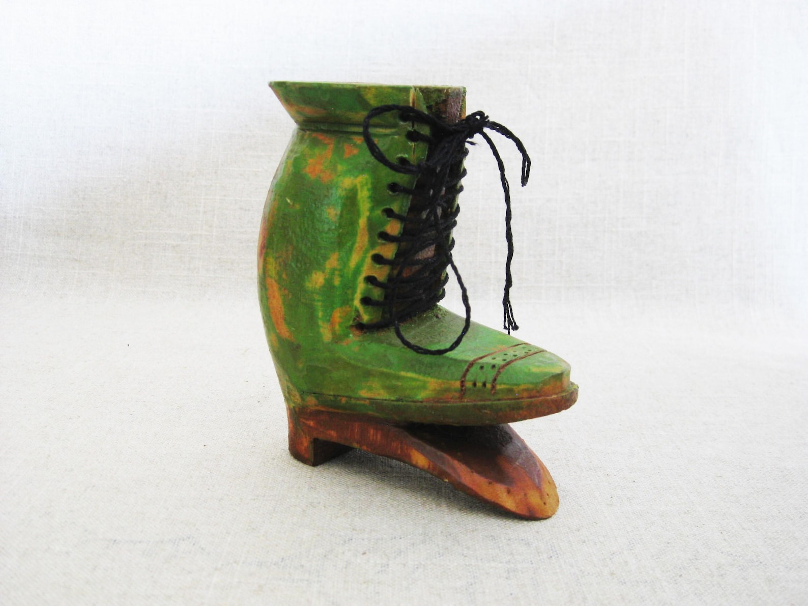 Vintage Folk Art Boot Carving, Miniature Shoe Wood Sculpture, Gift for ...