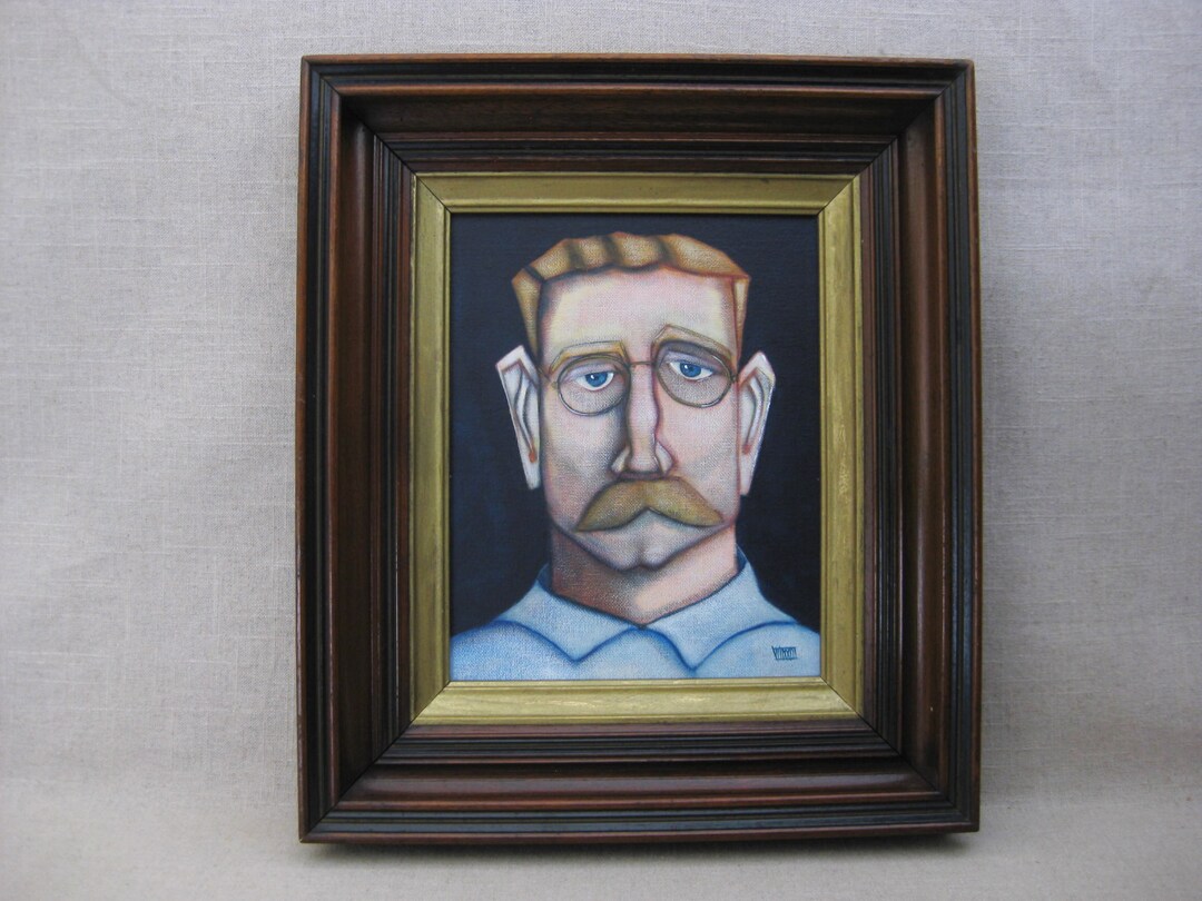 Original Male Portrait Painting, Framed Wall Art, Men in Glasses ...