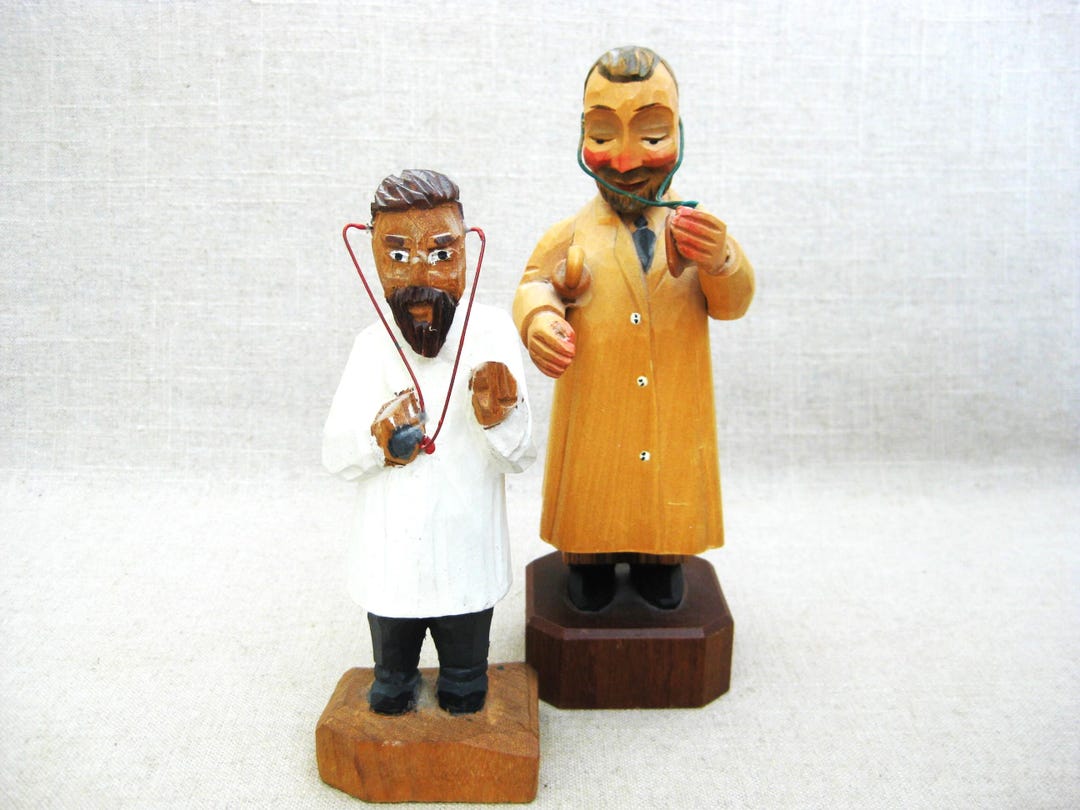 Folk Art Doctor Male Figure Portrait Carving Sculpture, Flat Plane ...