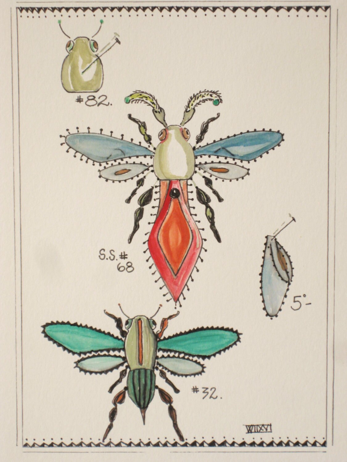 Insect Watercolor Painting, Flying Bugs, Moth, Butterfly, Specimen ...